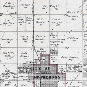1884 Map of Mcpherson Township Mcpherson County Kansas - Etsy