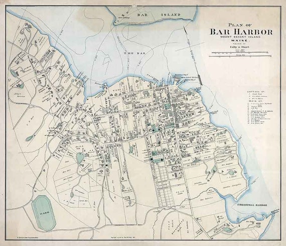 1887 Map of Bar Harbor Mount Desert Island Maine | Etsy