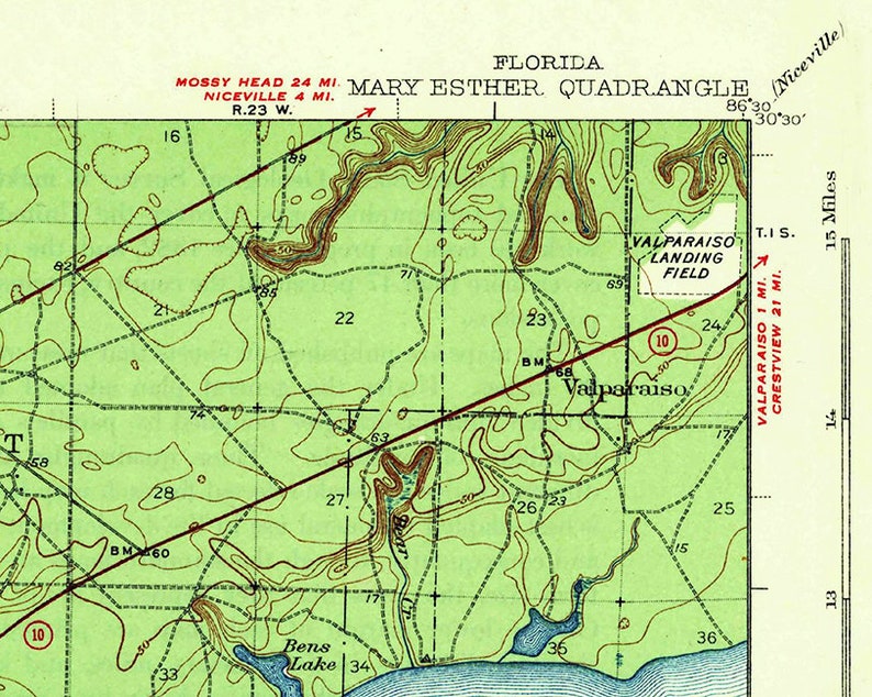 1938 Topo Map of Mary Esther Quadrangle Fort Walton Beach Florida - Etsy