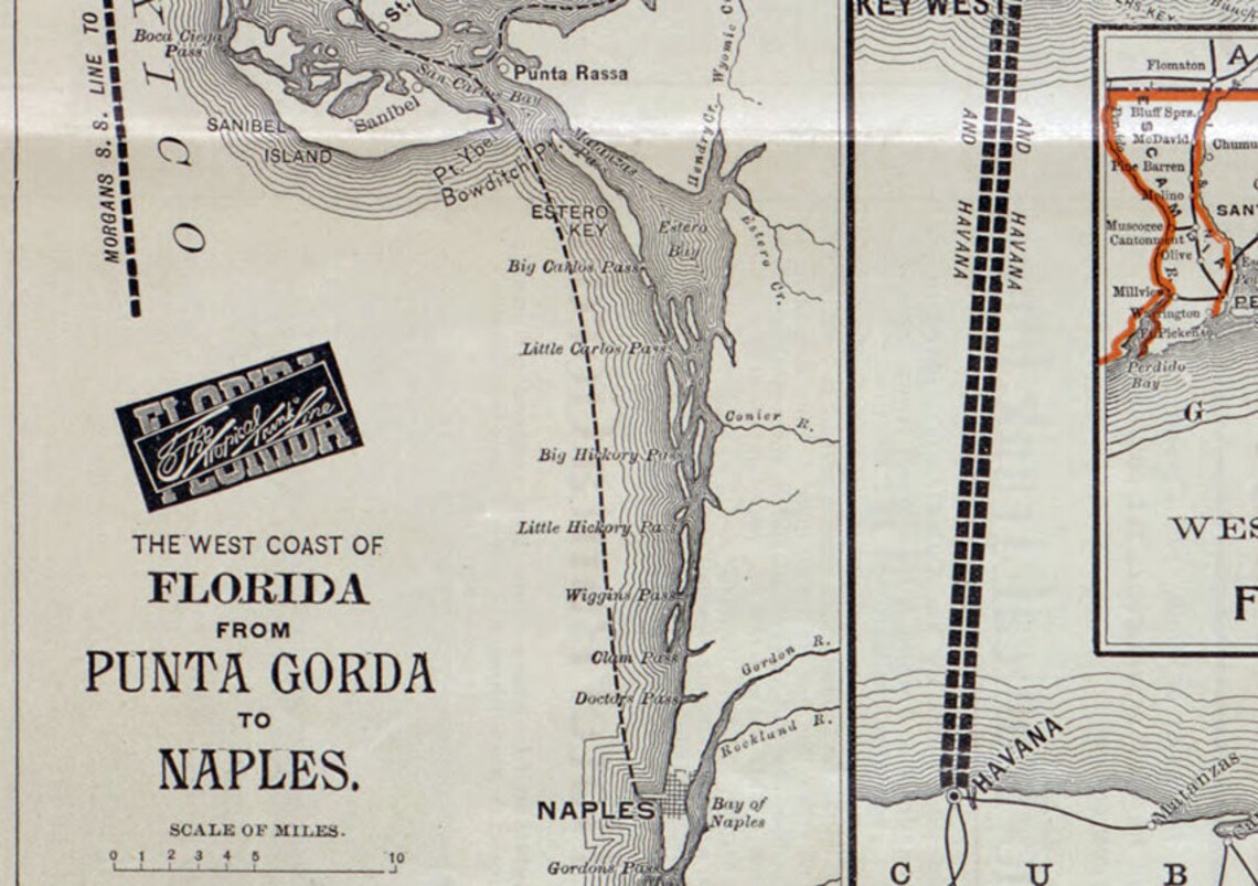 1894 Map of the State of Florida - Etsy