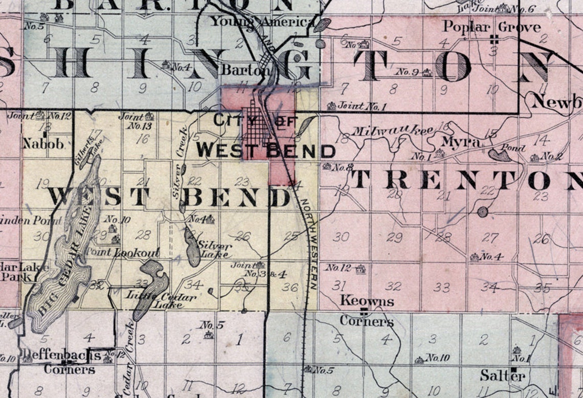 1915 Map of Washington & Ozaukee County Wisconsin | Etsy
