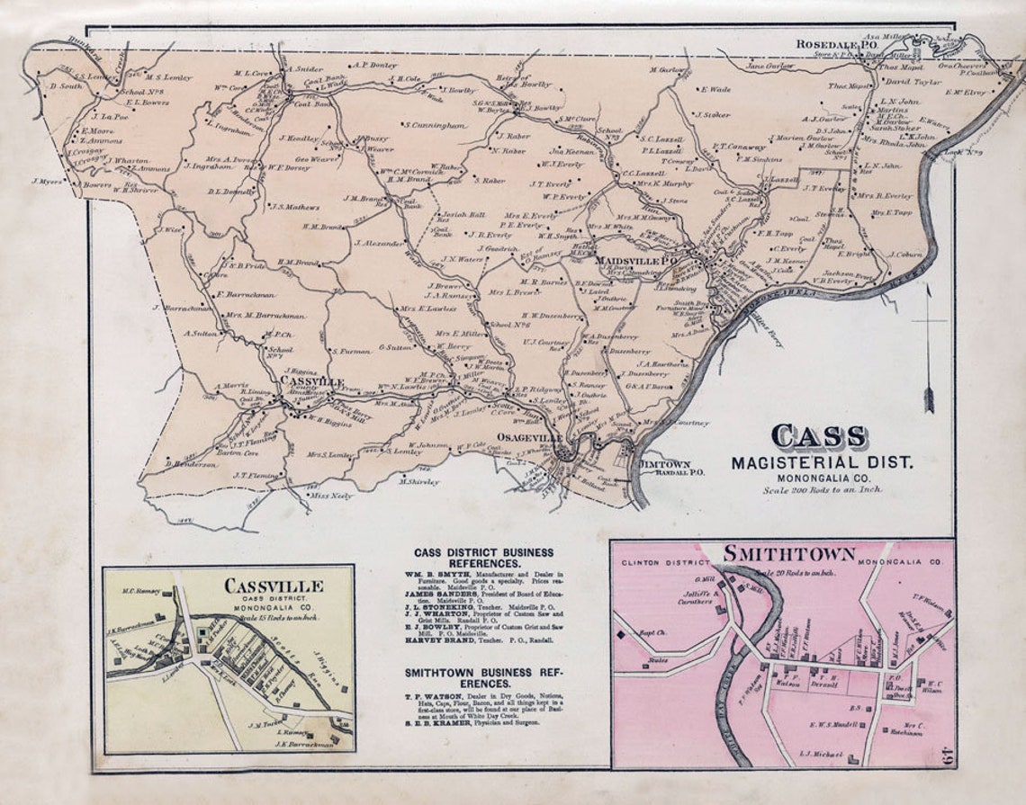 1886 Map of Cass Township Monongalia County West Virginia - Etsy