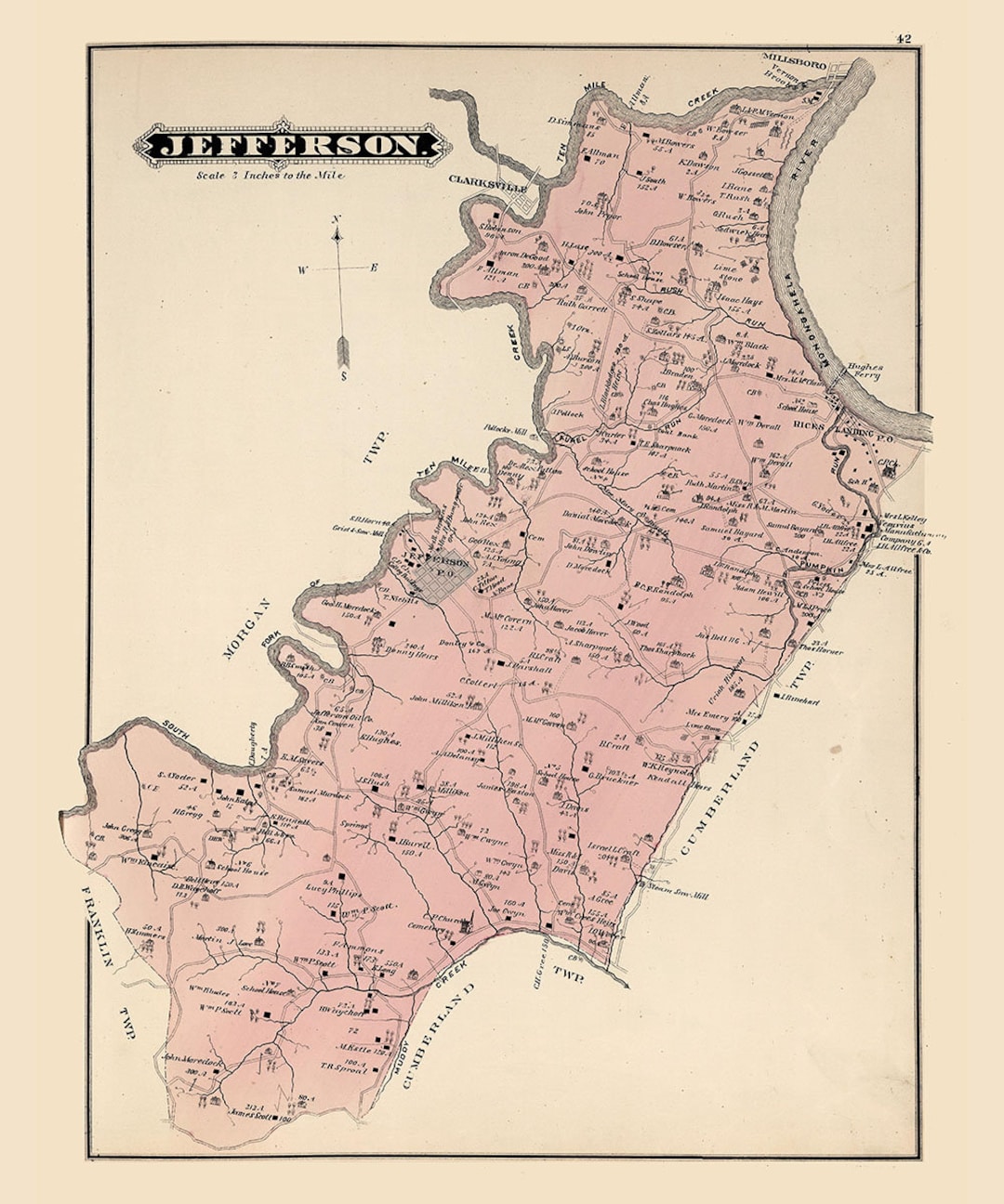 1876 Map of Jefferson Township Greene County Pennsylvania - Etsy