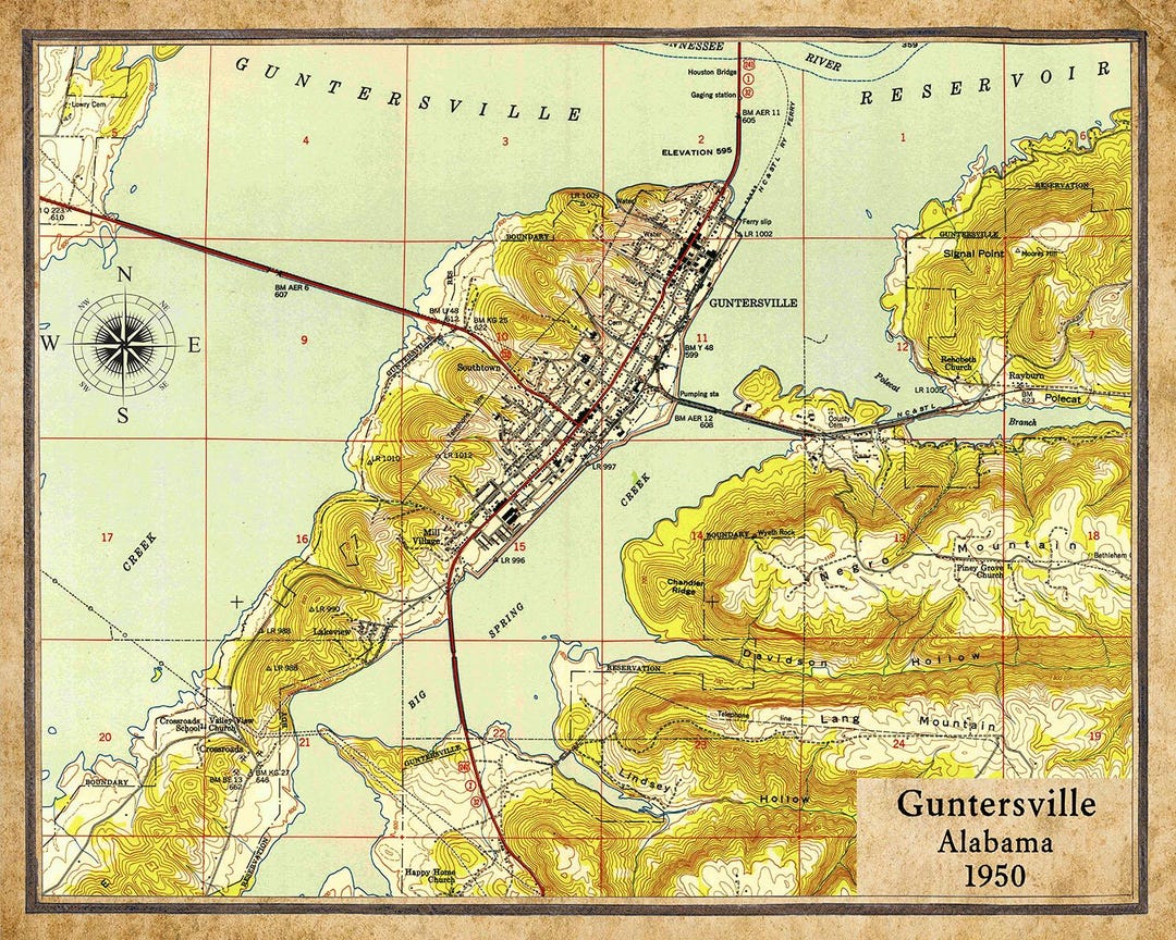 1950 Map of Guntersville Alabama - Etsy