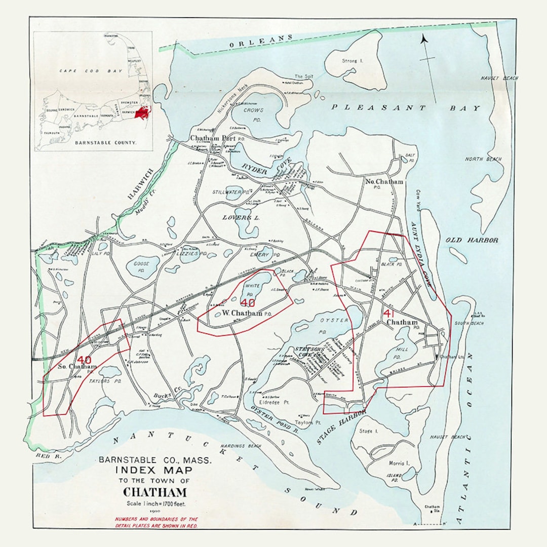 1910 Map of Chatham Barnstable County Massachusetts - Etsy