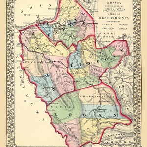1873 Map of Cabell Wayne Lincoln and Logan County West Virginia - Etsy