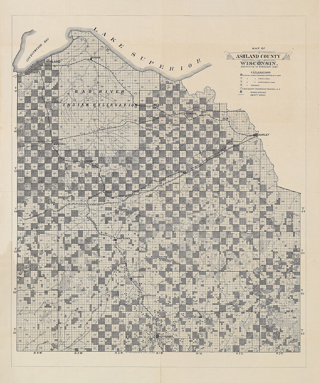 1887 Map of Ashland County Wisconsin - Etsy
