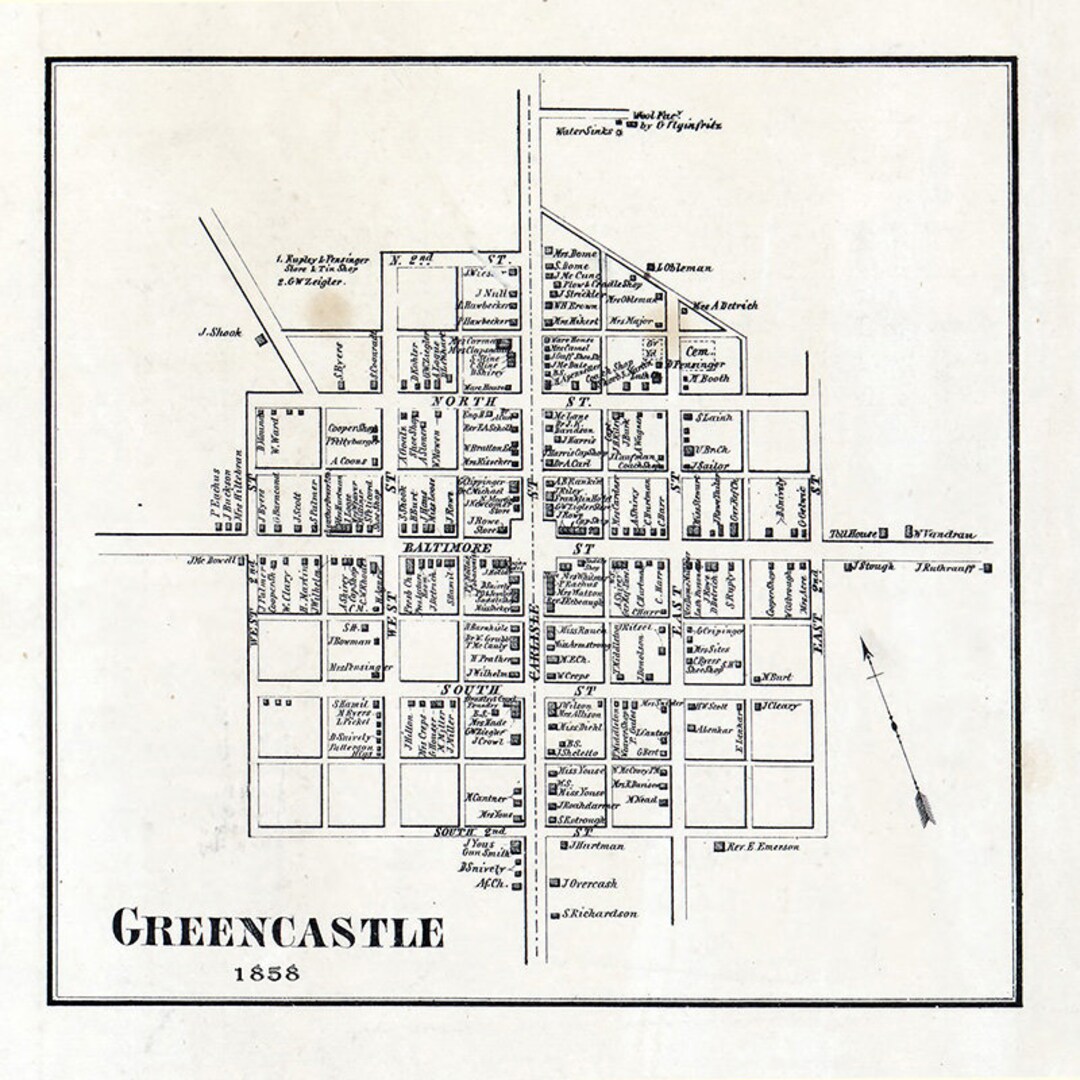 1858 Map of Greencastle Franklin County Pennsylvania - Etsy