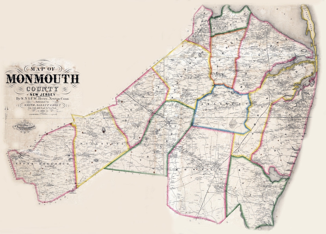 1861 Map of Monmouth County New Jersey - Etsy