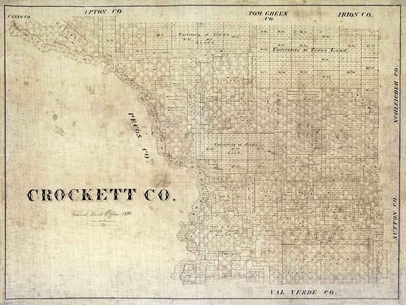 1894 Farm Line Map of Crockett County Texas | Etsy