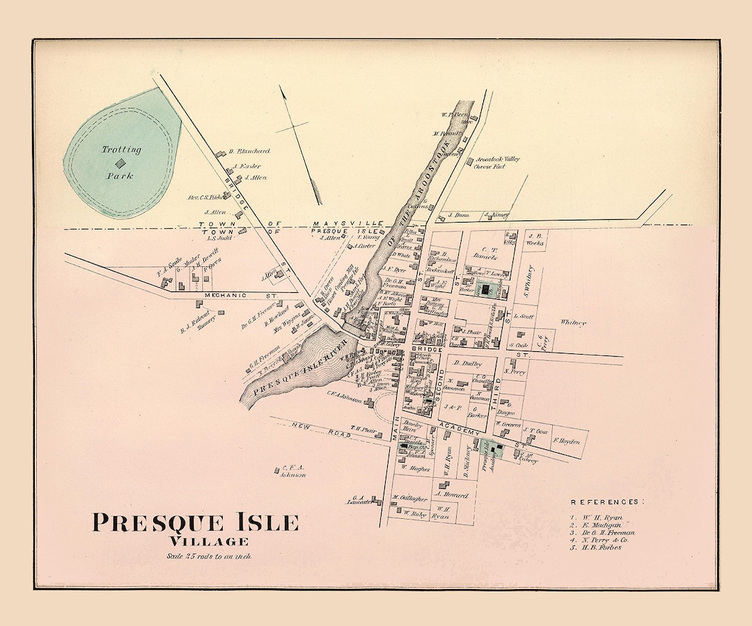 1877 Map of Presque Isle Maine - Etsy