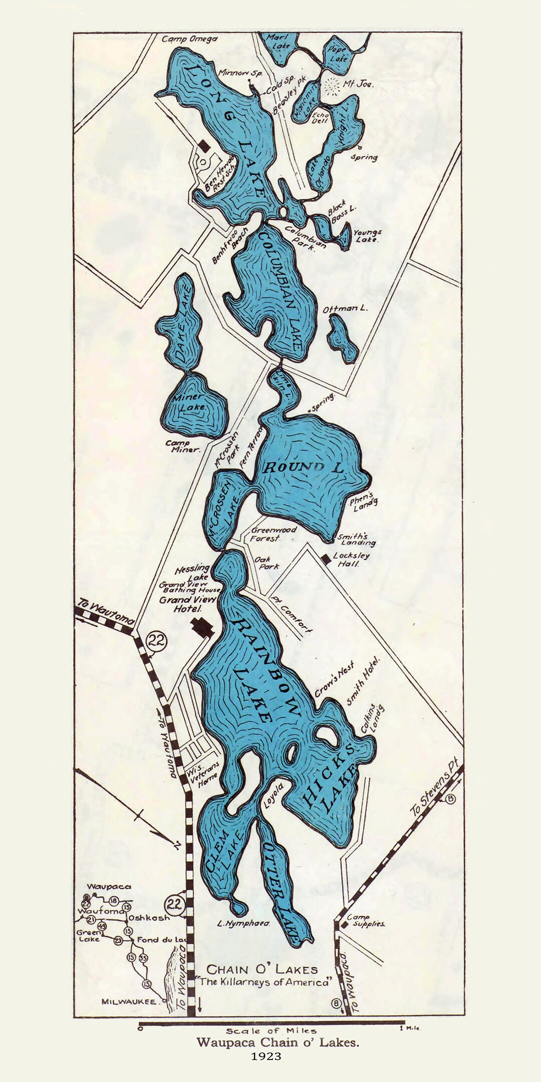 1923 Map of Waupaca Chain O Lakes Wisconsin - Etsy