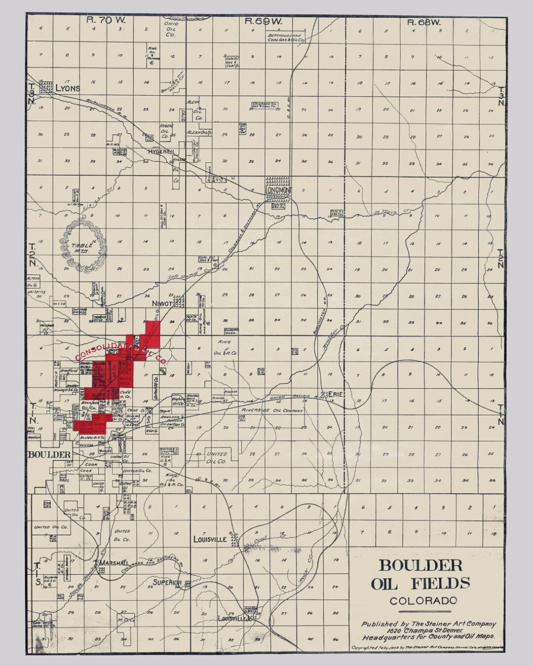 1902 Boulder Colorado Oil Field Map - Etsy
