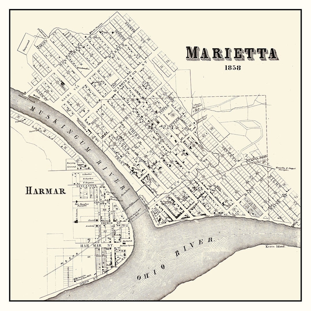 1858 Town Map of Marietta Washington County Ohio - Etsy