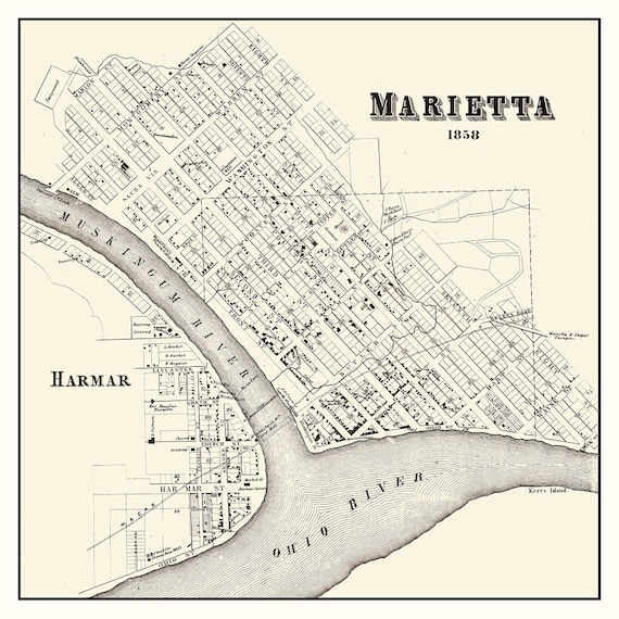 1858 Town Map of Marietta Washington County Ohio - Etsy