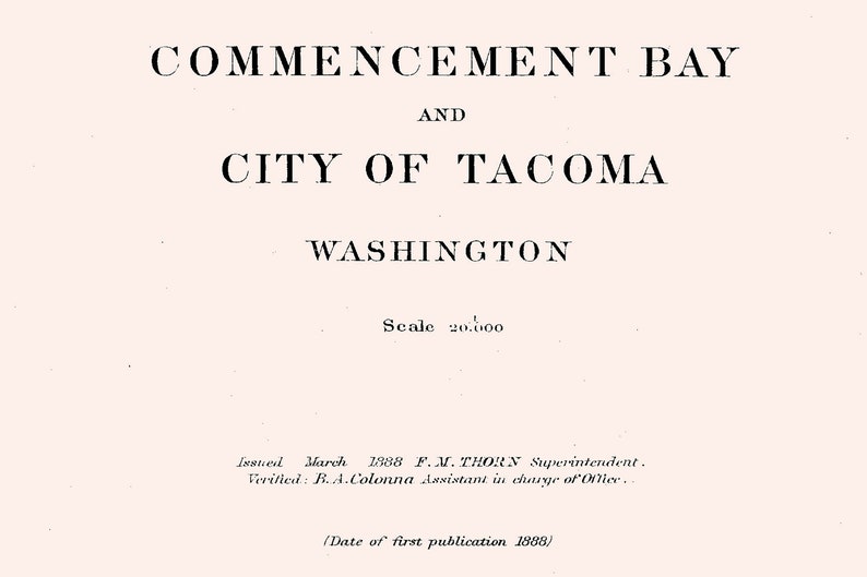 1888 Nautical Chart of Commencement Bay and City of Tacoma Washington ...