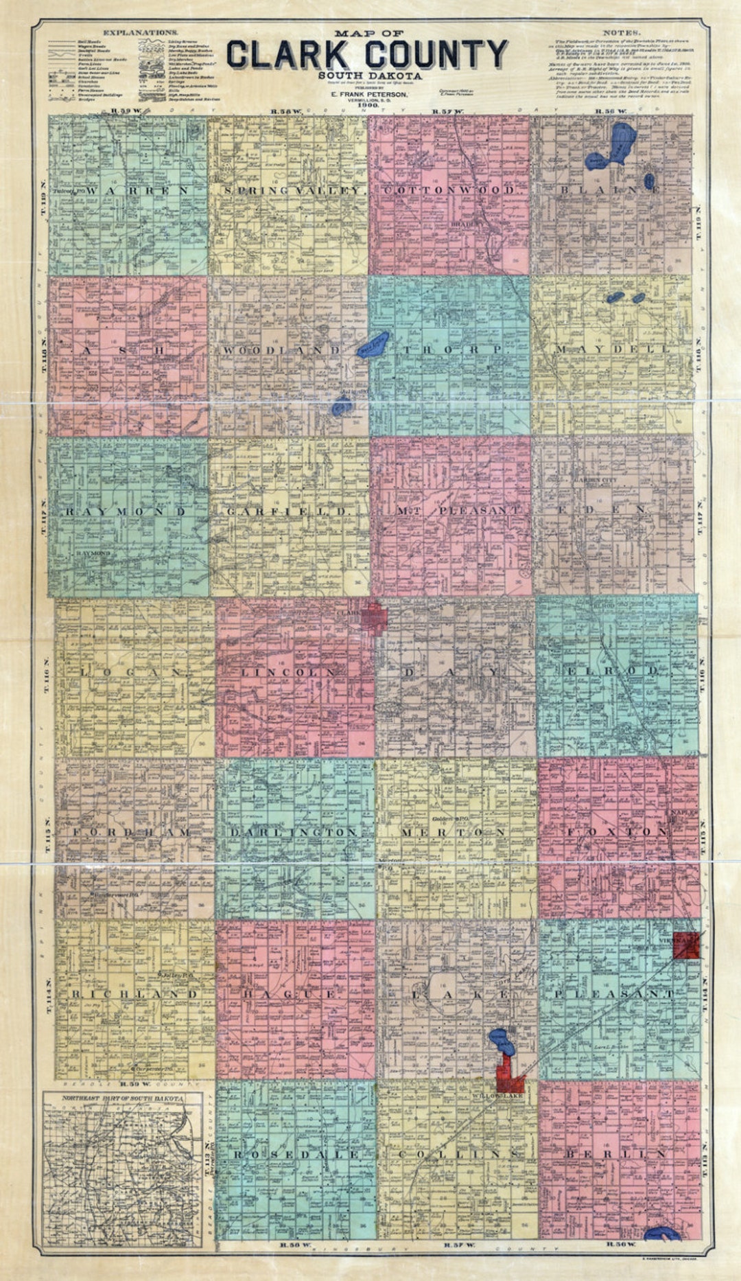 1900 Map of Clark County South Dakota - Etsy