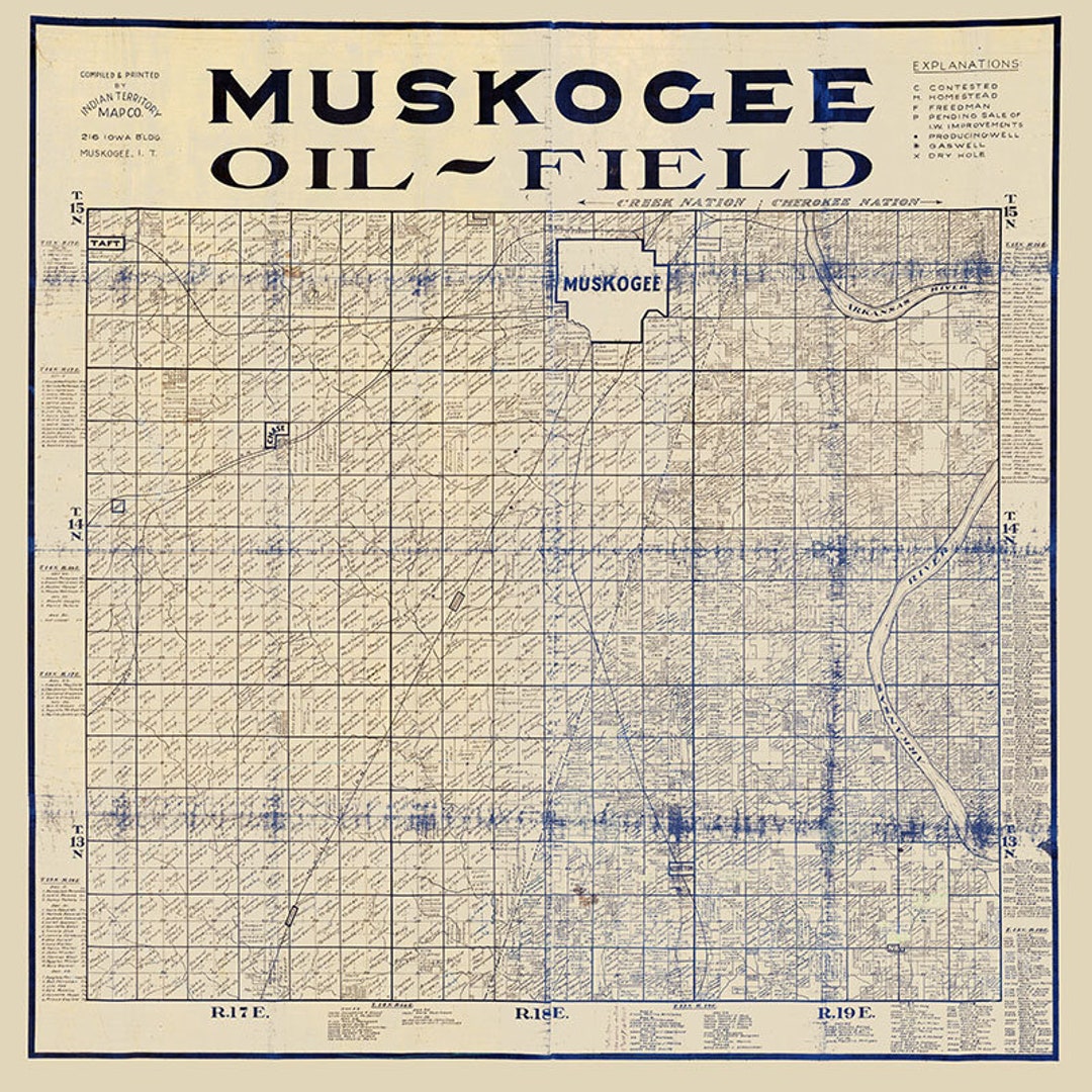 1903 Farm Line Map of the Muskogee County Oil Field Oklahoma - Etsy