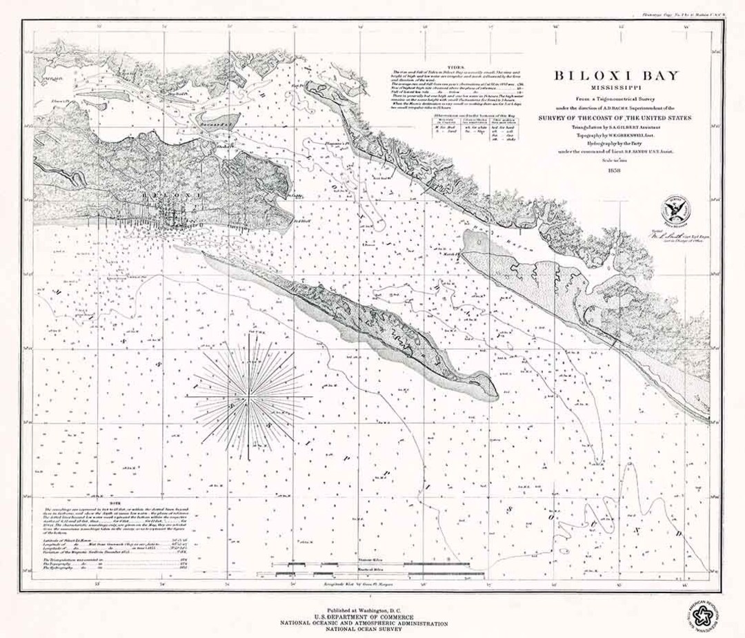 1976 Nautical Map of Biloxi Bay Mississippi - Etsy