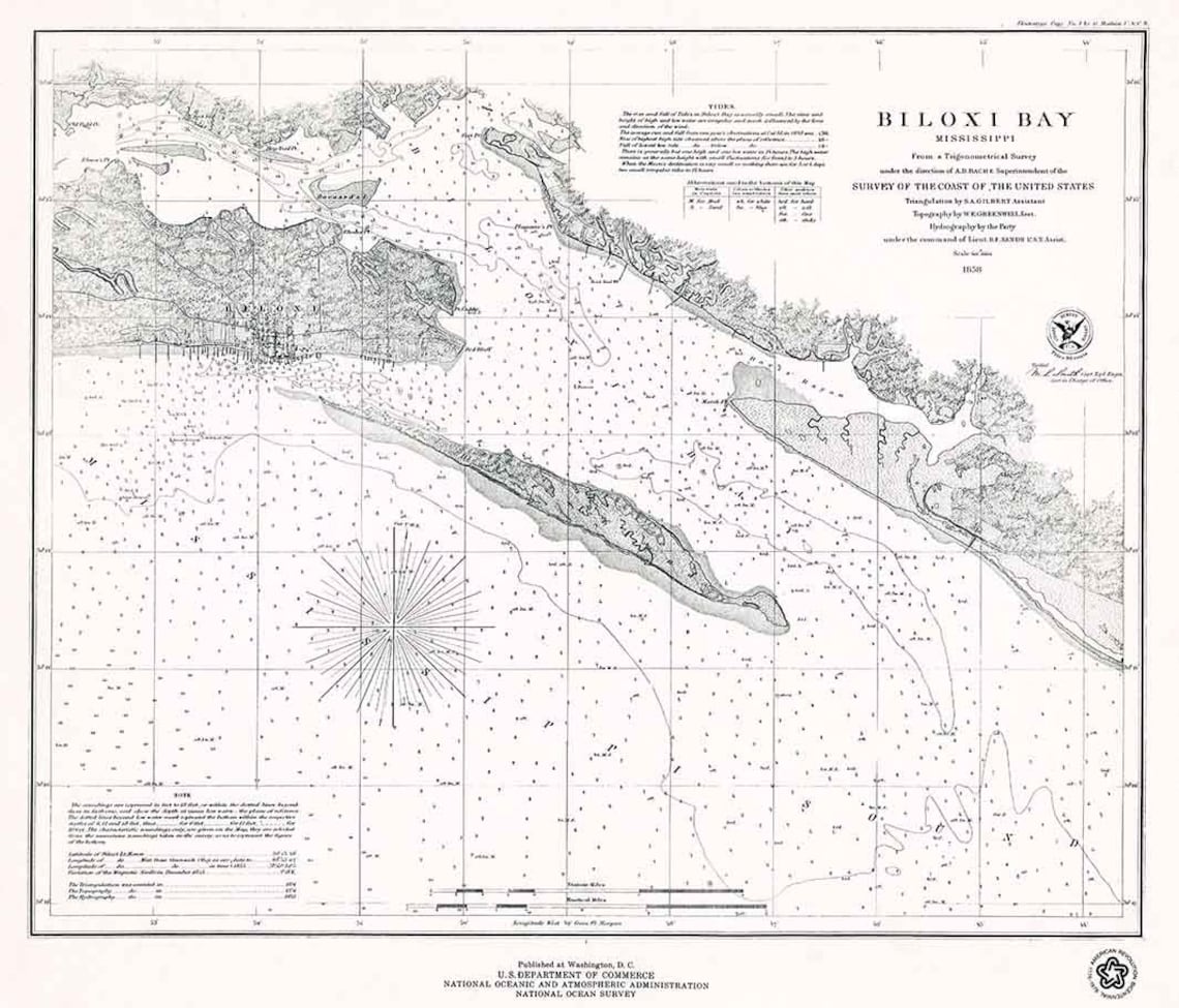 1976 Nautical Map of Biloxi Bay Mississippi - Etsy