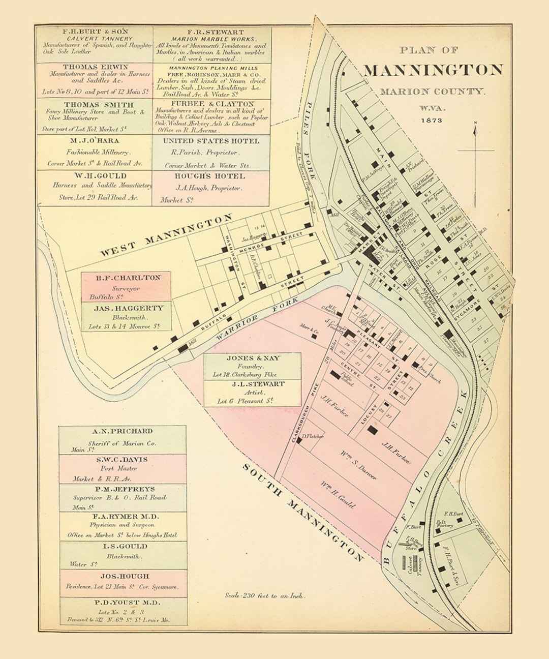 1873 Map of Mannington Marion County West Virginia - Etsy