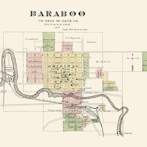 1878 Town Map of Baraboo Sauk County Wisconsin - Etsy