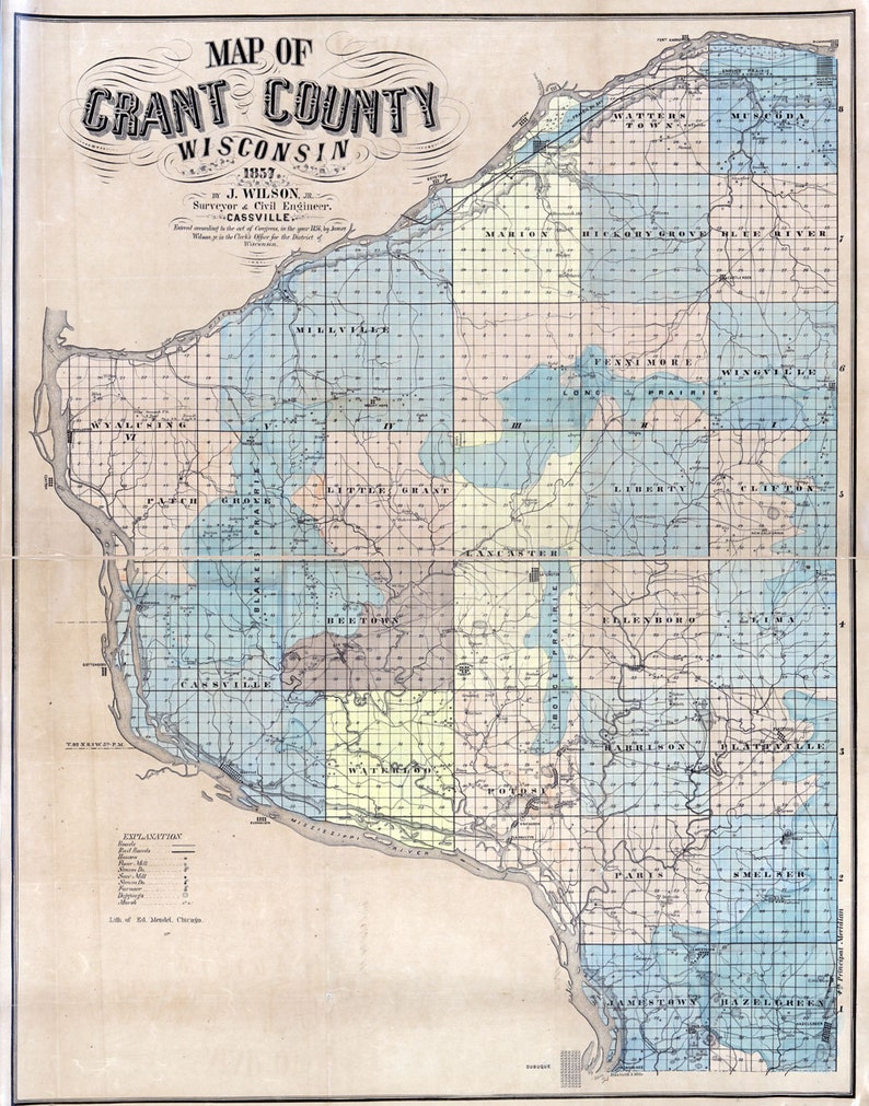 1890 Farm Line Map of Grant County Wisconsin Lancaster - Etsy