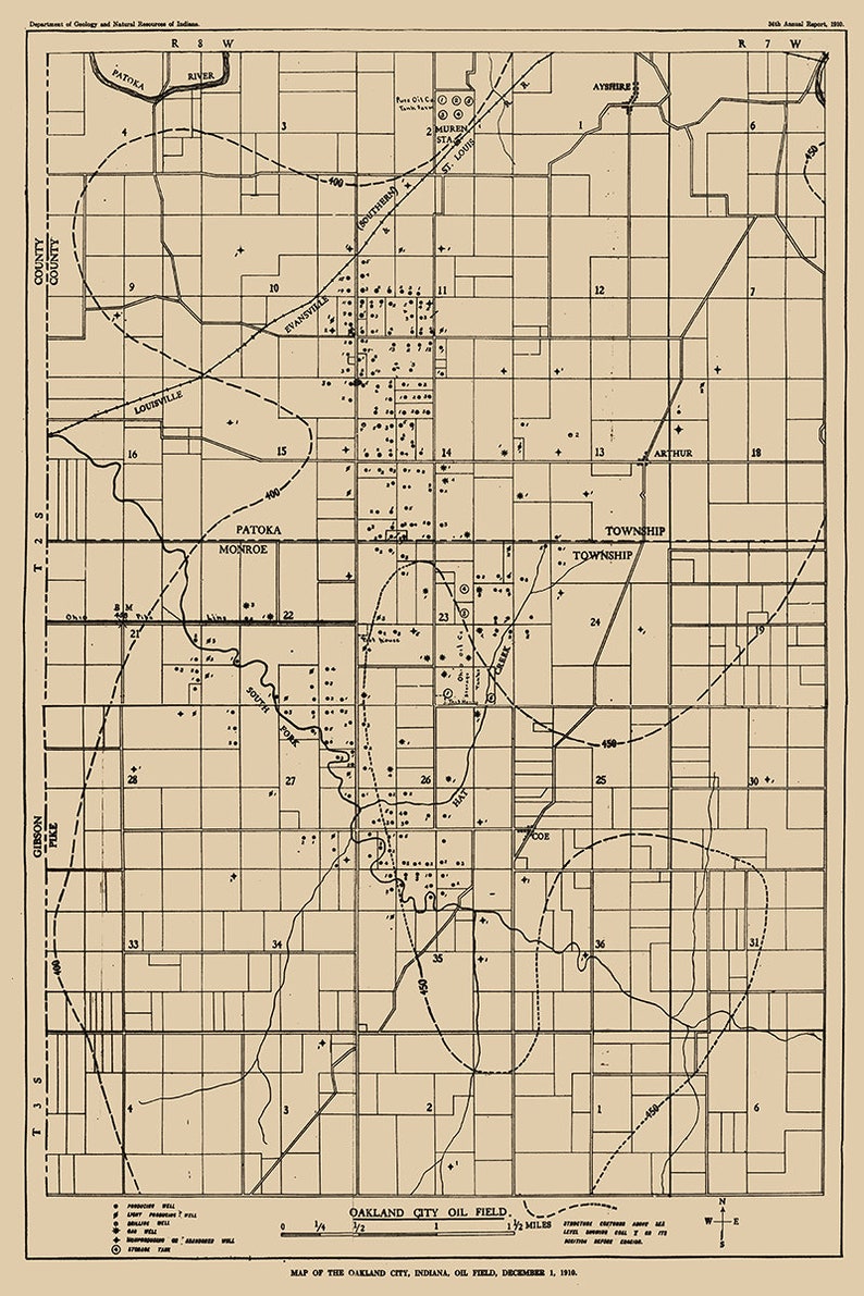 1910 Map of the Oakland City Oil Field Gibson County Indiana - Etsy