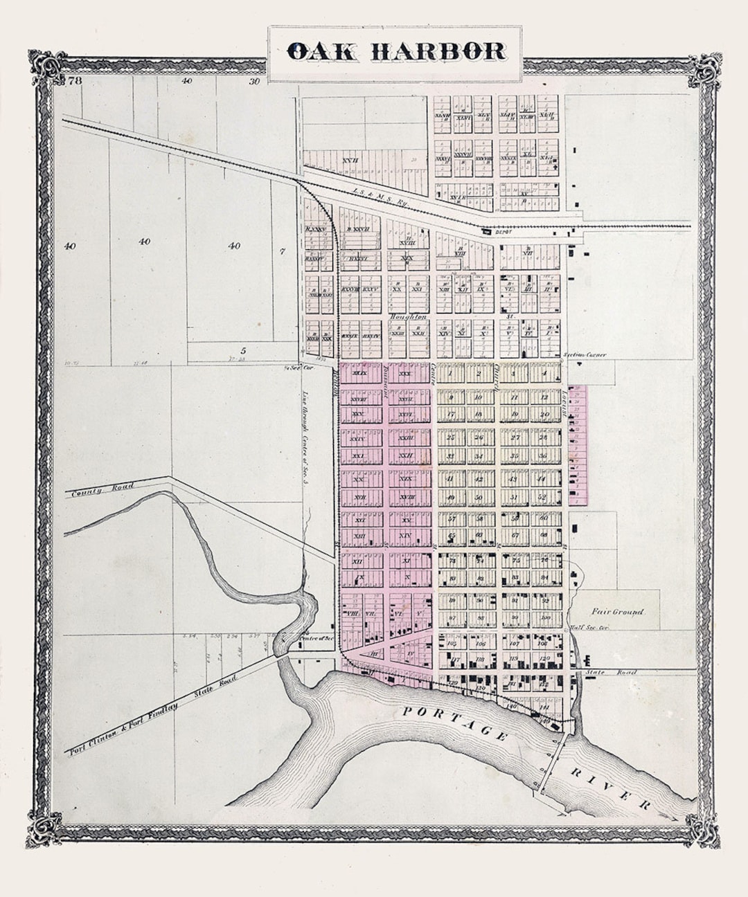 1874 Map of Oak Harbor Ottawa County Ohio - Etsy