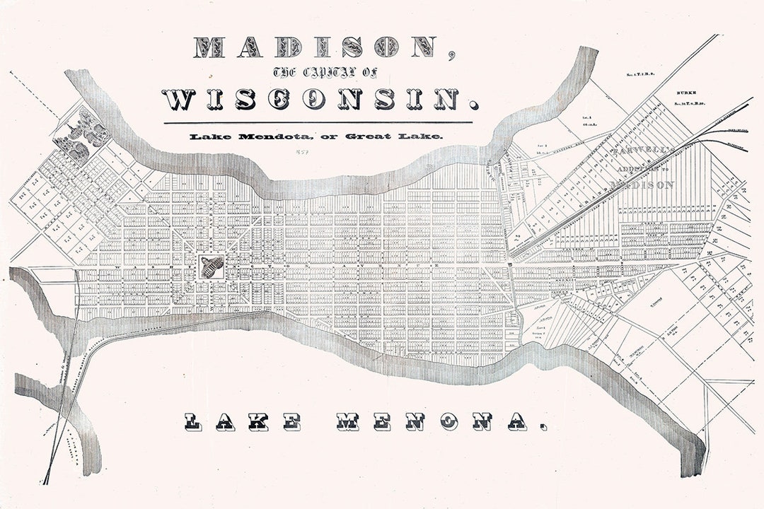 1857 Map of Madison Wisconsin Lake Menona - Etsy