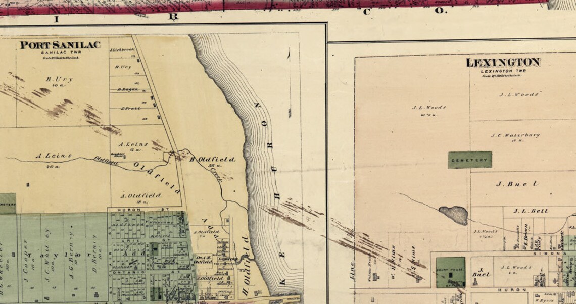 1876 Farm Line Map of Sanilac County Michigan Port Sanilac | Etsy
