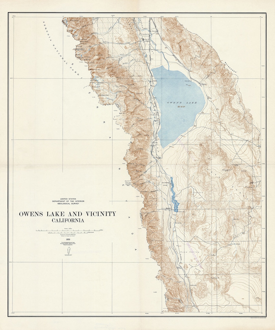 1939 Map of Owens Lake California - Etsy