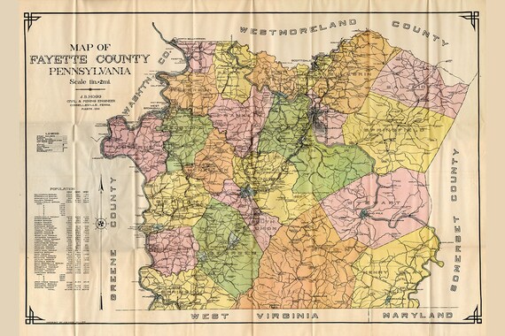 1912 Map of Fayette County Pennsylvania Coal Mines Coke Ovens | Etsy