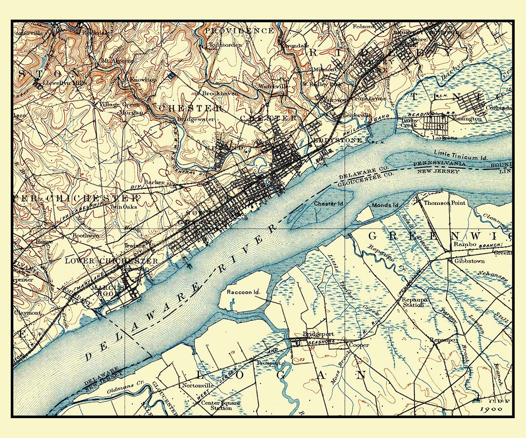 1900 Map of Chester Delaware County Pennsylvania - Etsy