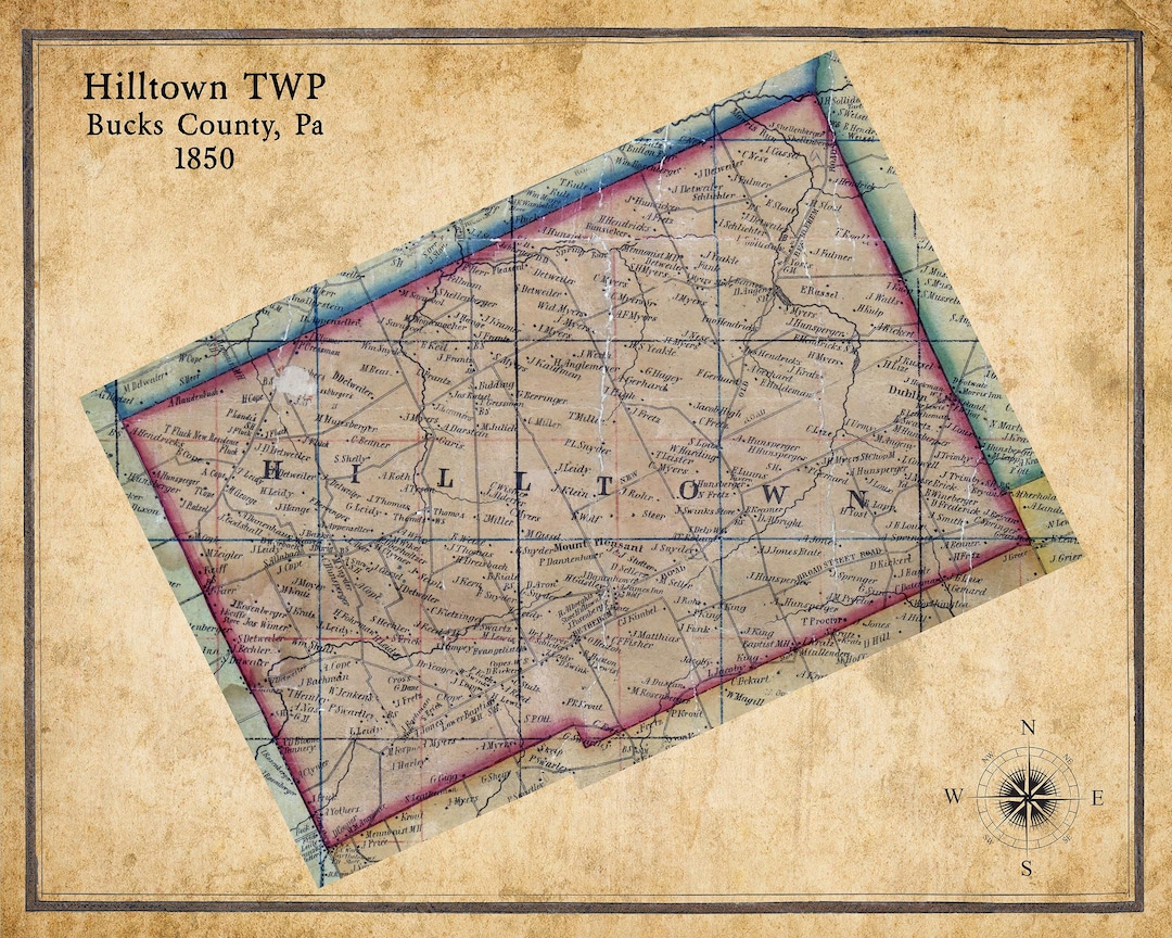 1850 Map of Hilltown Township Bucks County Pennsylvania - Etsy
