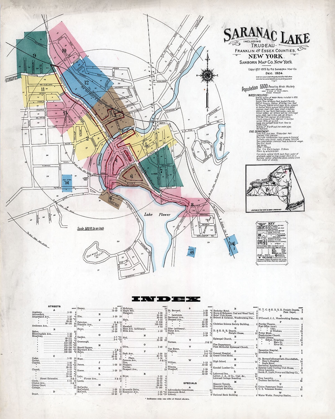 1924 Map of Saranac Lake New York - Etsy