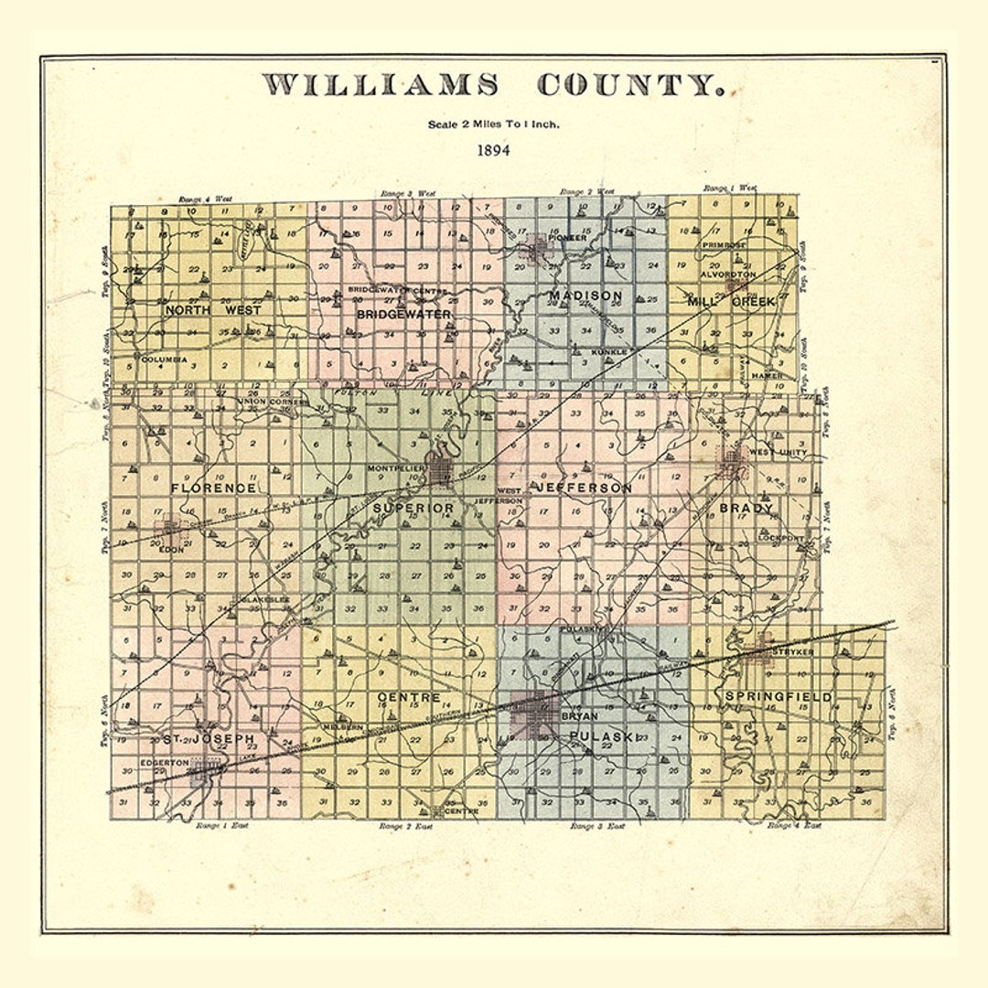 1894 Map of Williams County Ohio - Etsy