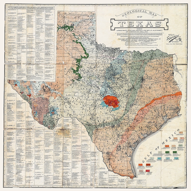 1920 Map of Texas Oil Fields and Geology - Etsy