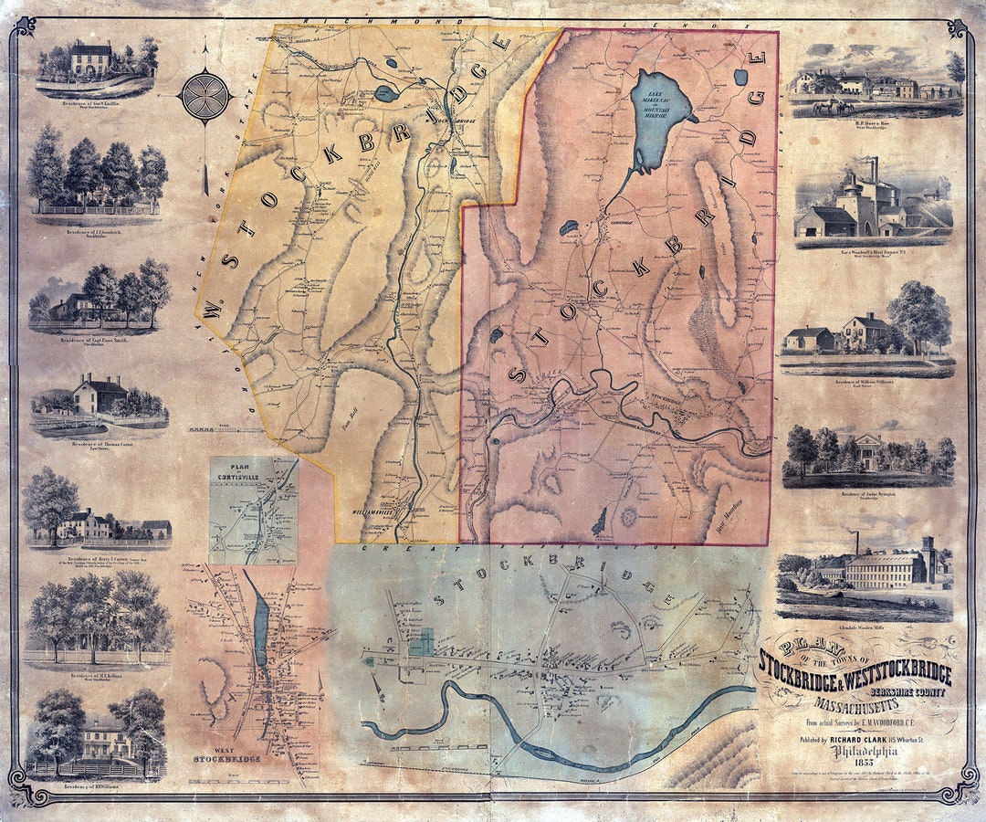 1855 Town Map of Stockbridge & West Stockbridge Berkshire County ...
