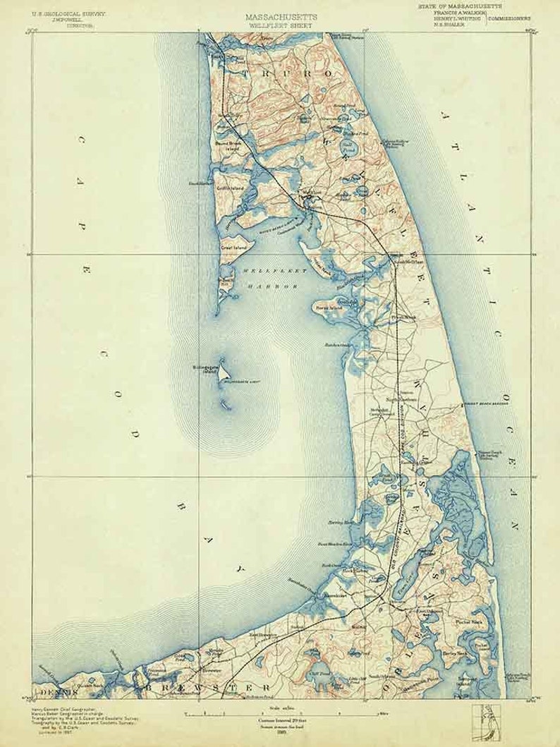 1889 Topo Map of Wellfleet Massachusetts Quad - Etsy