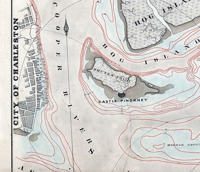 1862 Map of Charleston Harbor South Carolina - Etsy New Zealand