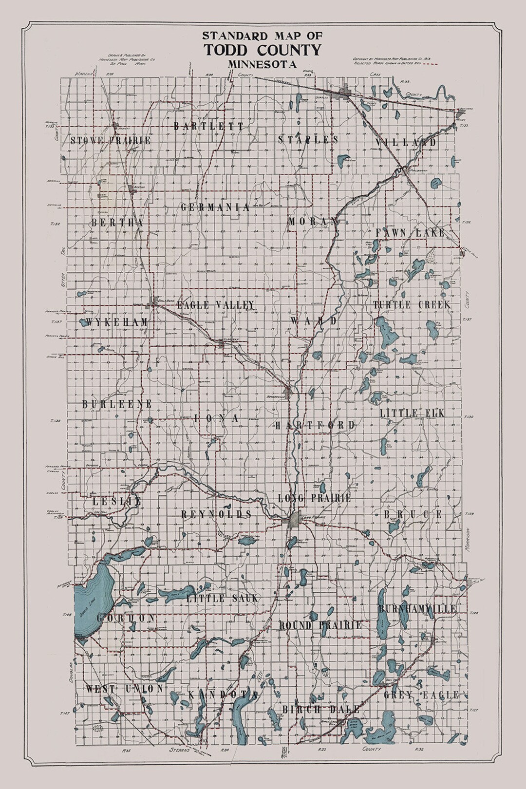 1913 Map of Todd County Minnesota - Etsy