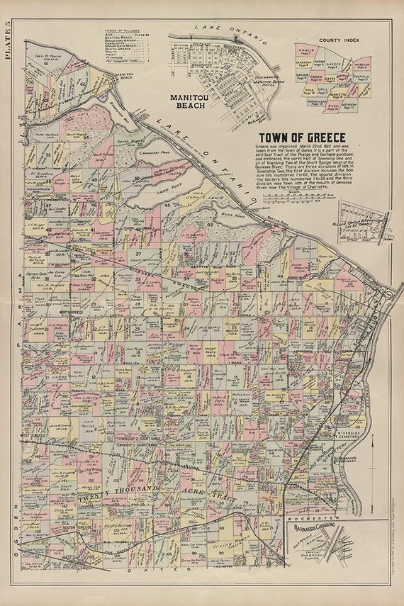 1902 Map of Greece and Manitou Beach Monroe County New York | Etsy