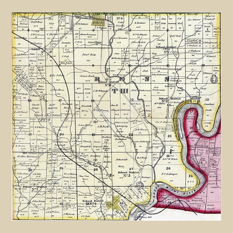 1855 Farm Line Map of Ross Township Butler County Ohio - Etsy
