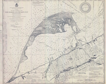 1941 Nautical Map of Erie Harbor and Presque Isle Lake Erie PA - Etsy