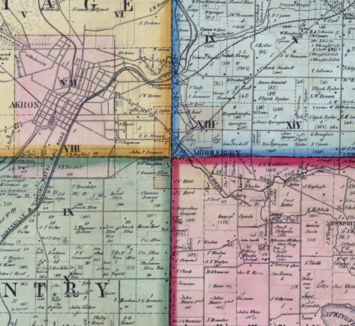 1856 Farm Line Map of Summit County Ohio Akron - Etsy