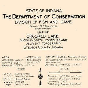 1923 Map of Crooked Lake Steuben County Indiana - Etsy