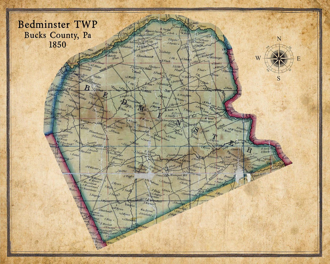 1850 Map of Bedminster Township Bucks County Pennsylvania - Etsy