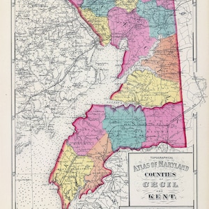 1873 Map of Cecil and Kent County Maryland - Etsy