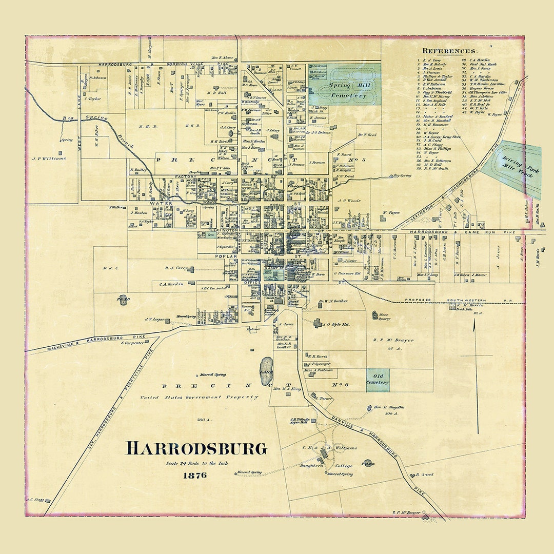 1876 Map of Harrodsburg Mercer County Kentucky - Etsy